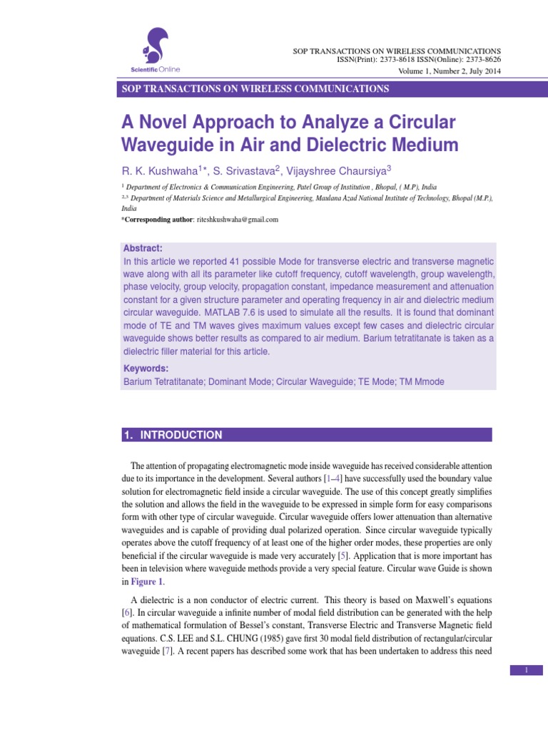 A Novel Approach to Analyze Circular Waveguides | PDF | Waveguide | Waves