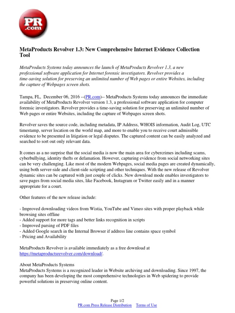MetaProducts Revolver 1.3: New Comprehensive Internet Evidence ...