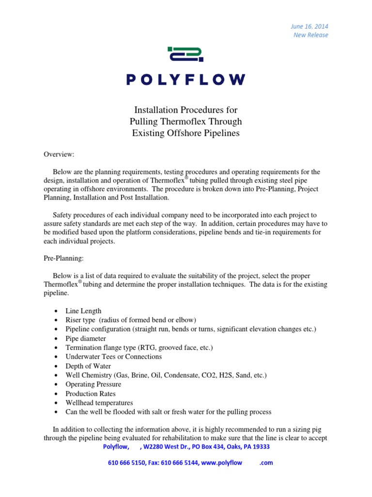 Polyflow Offshore Pull Through Procedure | PDF | Pipeline Transport | Pipe (Fluid Conveyance)