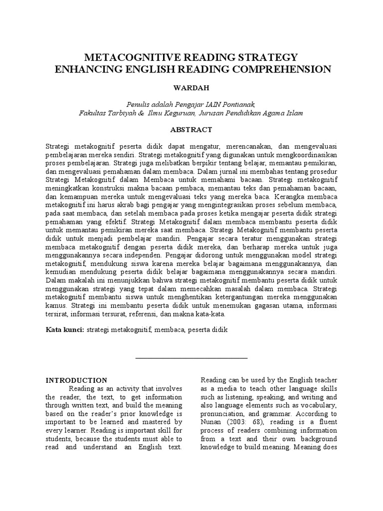 Metacognitive Reading Strategy Enhancing English Reading Comprehension ...