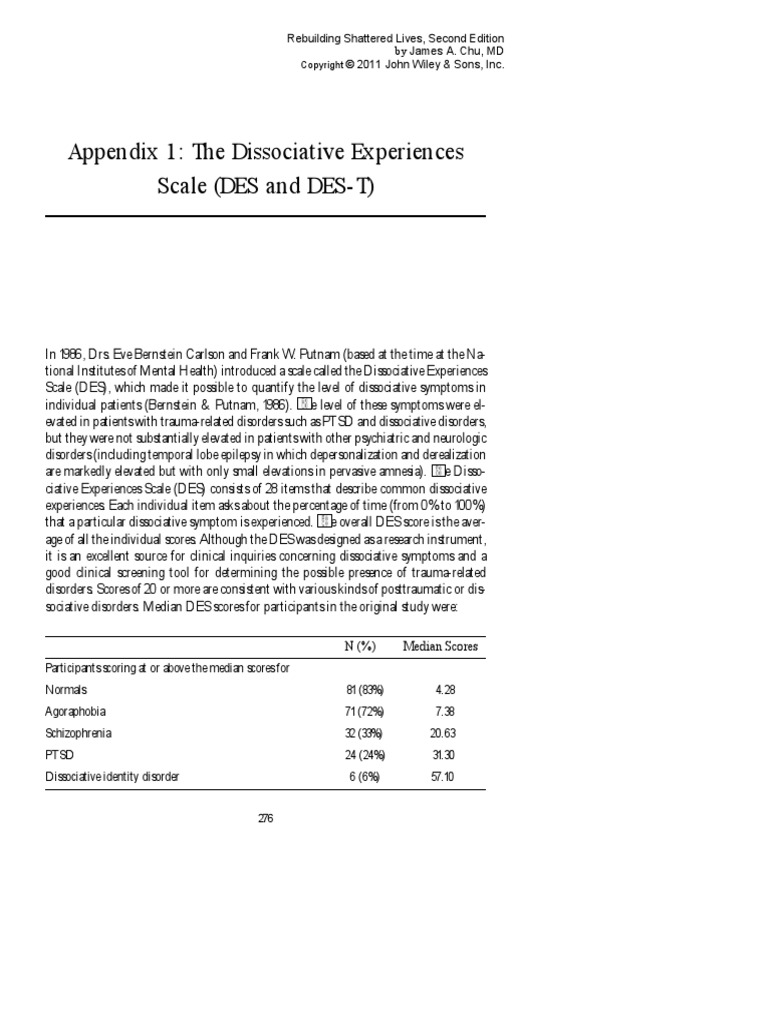 Dissociative Experiences Scale | PDF | Dissociation (Psychology ...
