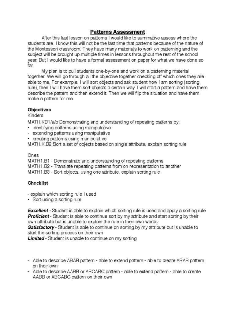 Montessori Pattern Assessment Guide | PDF