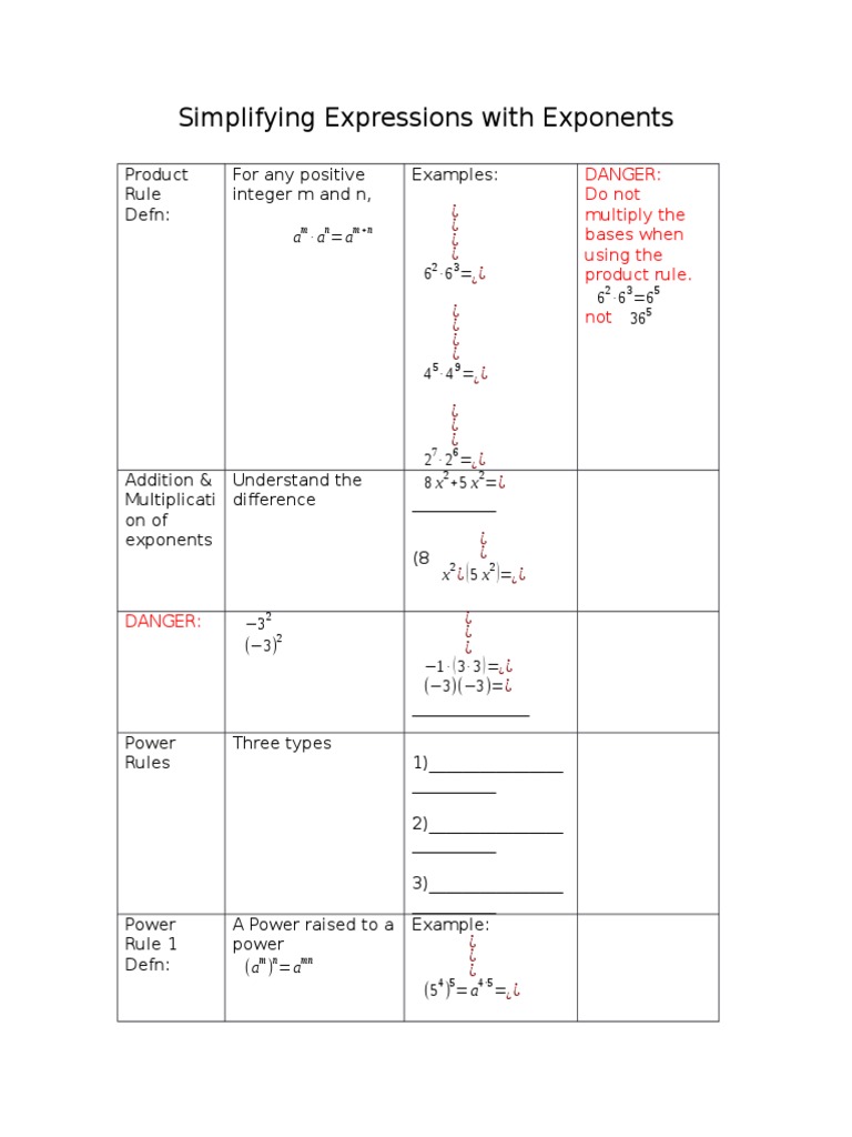 Exponent Guided Notes | PDF
