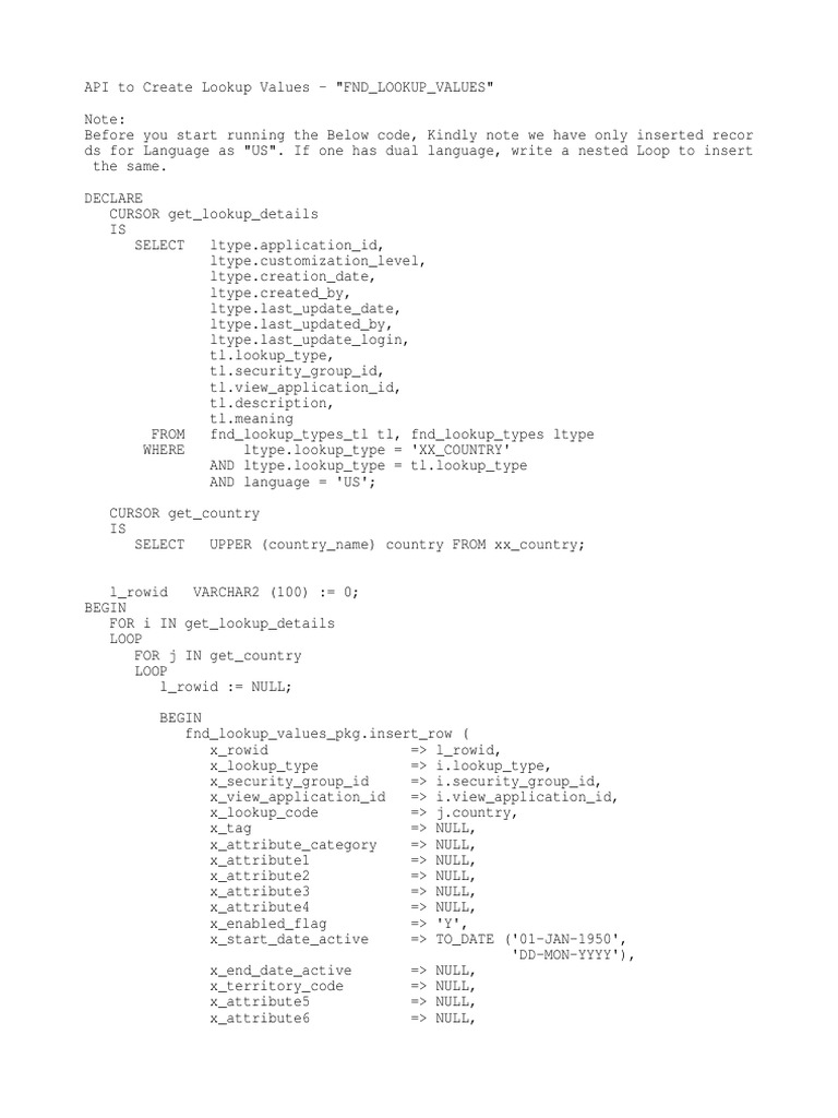 Fnd Lookup Values API | Computer Data | Data Management
