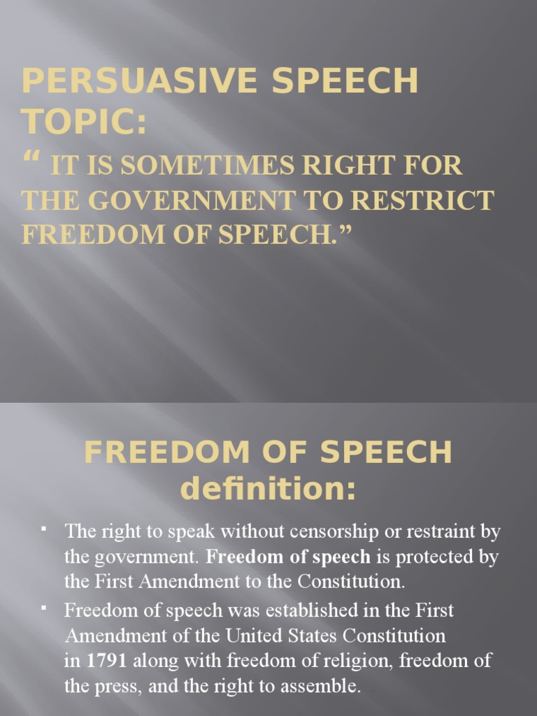 Persuasive Speech Topic: ": It Is Sometimes Right For The Government To ...