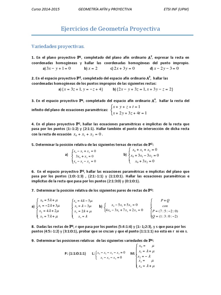 Ejercicios GP (14-15) | PDF | Línea (geometría) | Tangente