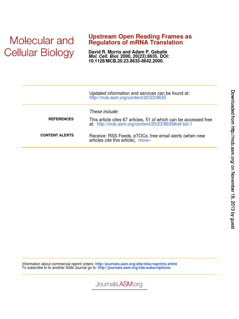 Morris (2010) Upstream Open Reading Frames As Regulators of MRNA ...