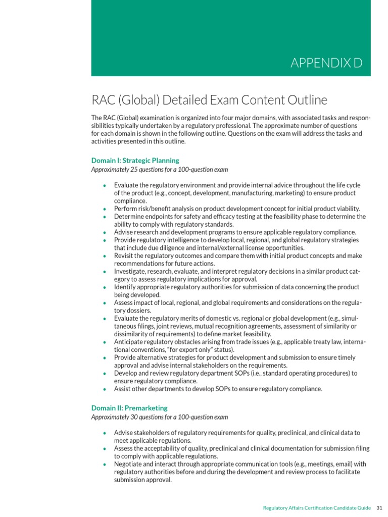 RAC Global Exam Content Outline | Download Free PDF | Regulatory ...