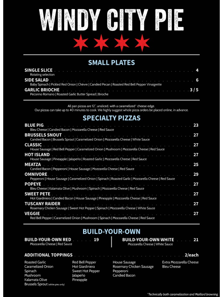 Windy City Pie at Batch Bar Menu | PDF | Restaurant And Catering