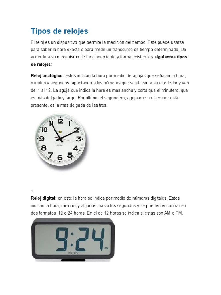 Tipos de Relojes | PDF | Reloj | Horología