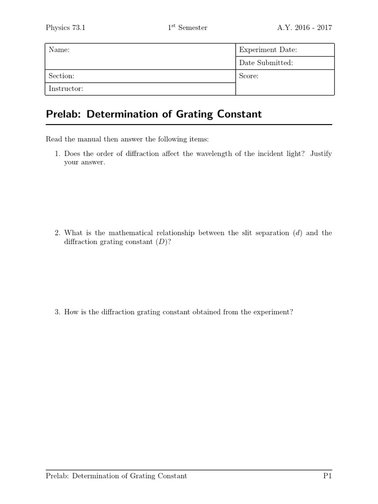 Grating Constant Calculation in Spectroscopy | PDF | Diffraction ...