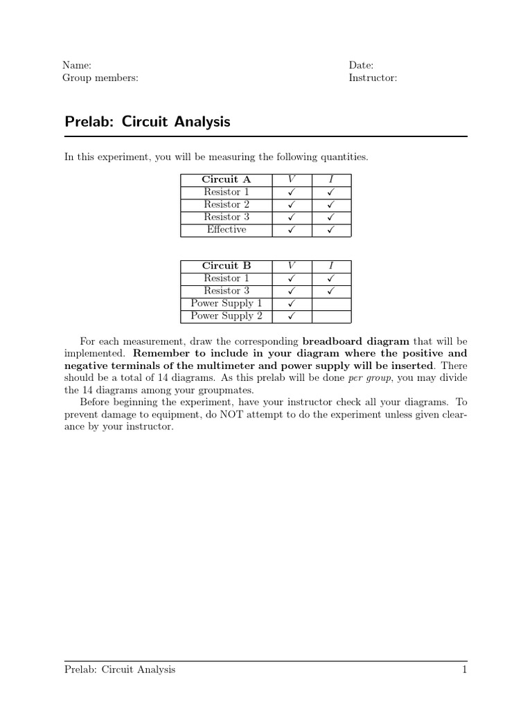 Circuit Analysis Prelab Guide | PDF | Series And Parallel Circuits ...