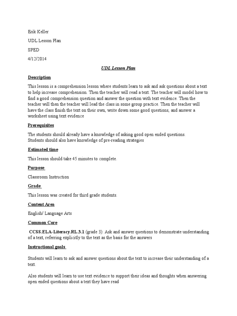 Udl Lesson Plan Final Edit | PDF | Educational Assessment | Reading ...