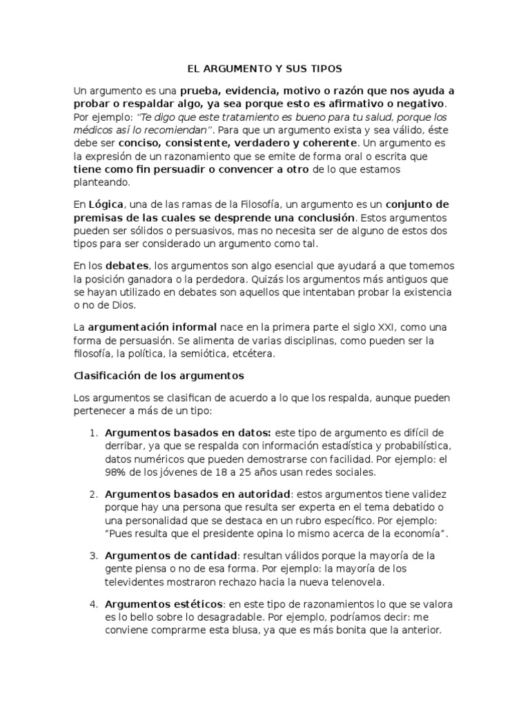 Los 14 tipos de argumentos | PDF | Argumento | Lógica