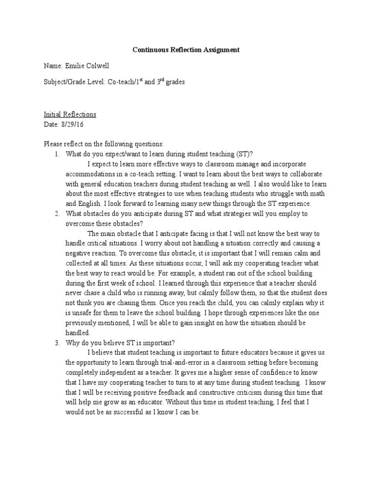 Continuous Reflection Assignment | PDF