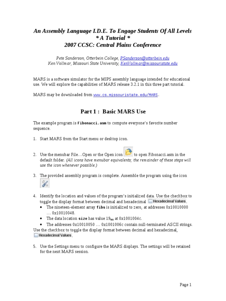 An Interactive Tutorial on Using MARS: An Assembly Language IDE to ...