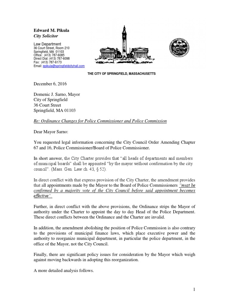 Letter To Mayor Re New Ordinance For Police Commission | PDF | Mayor ...