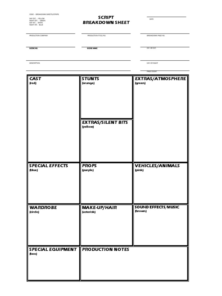 Script Breakdown Sheet: (Orange) (Red) (Green) | PDF