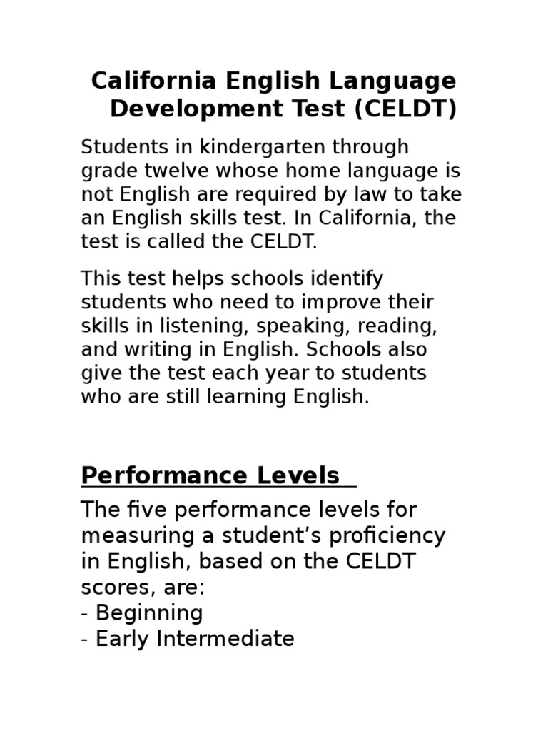 California English Language Development Test (CELDT) | PDF | Language ...