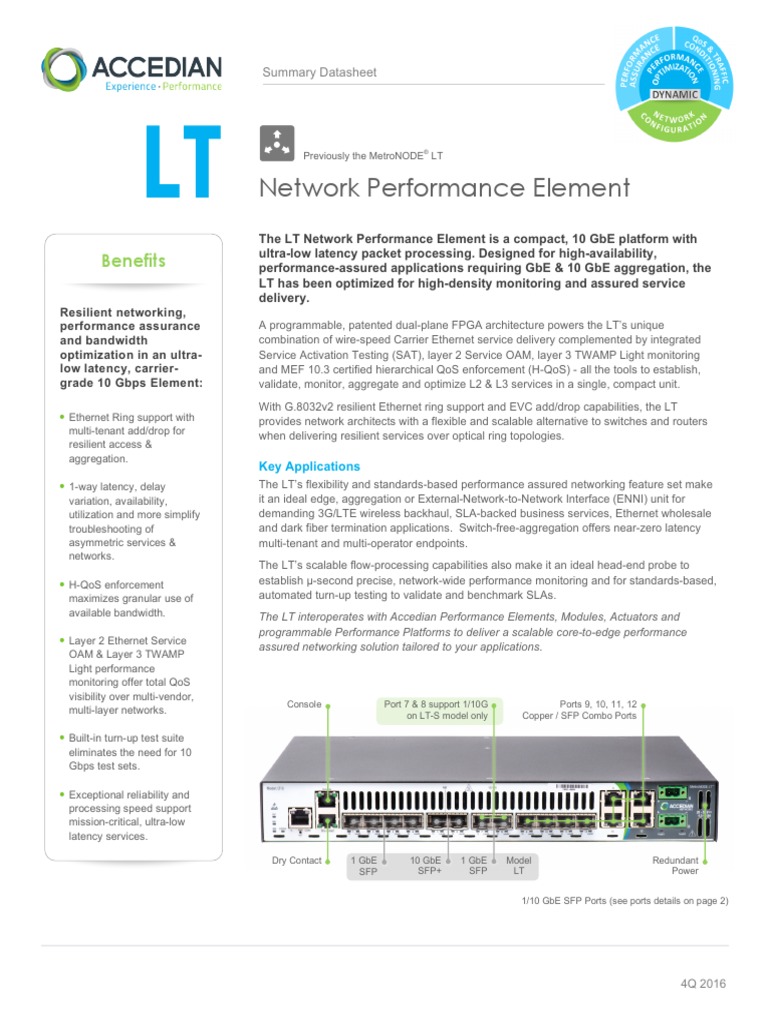 Accedian LT Datasheet 2016 4Q | PDF | Ethernet | Quality Of Service Accedian LT Datasheet 2016 4Q | PDF | Ethernet | Quality Of Service