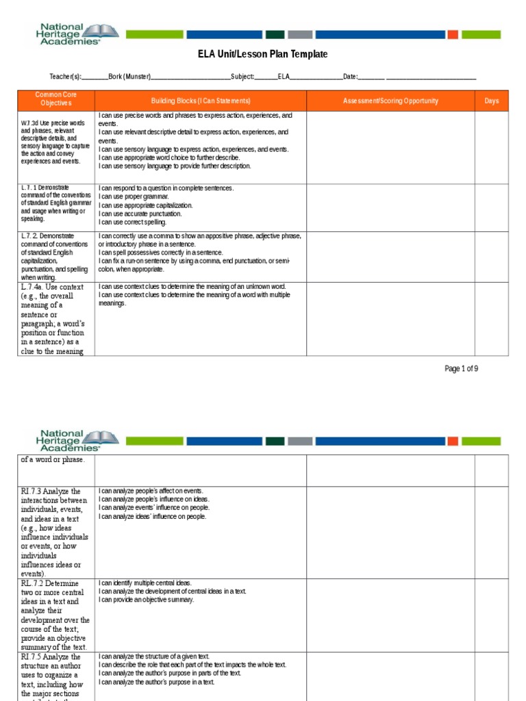 ELA Lesson Plan Template for 7th Grade | PDF | Biography | Narrative