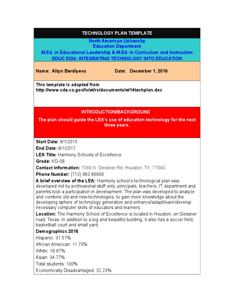 Educ 5324-Technology Plan Template 2 - 3 | PDF | Computer Hardware ...
