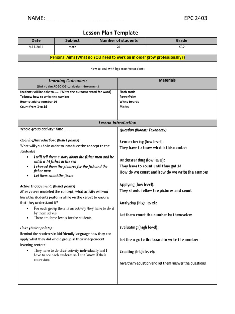 Lesson Plan Number 14 | PDF | Lesson Plan | Quality Of Life