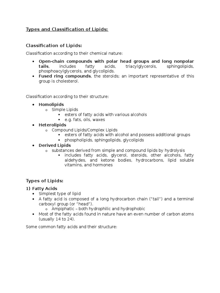 Types and Classification of Lipids | PDF | Lipid | Fatty Acid
