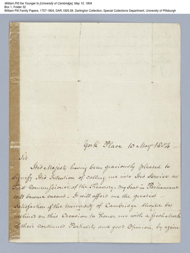 Box 1, Folder 32 William Pitt Family Papers, 1757-1804, DAR.1925.08 ...