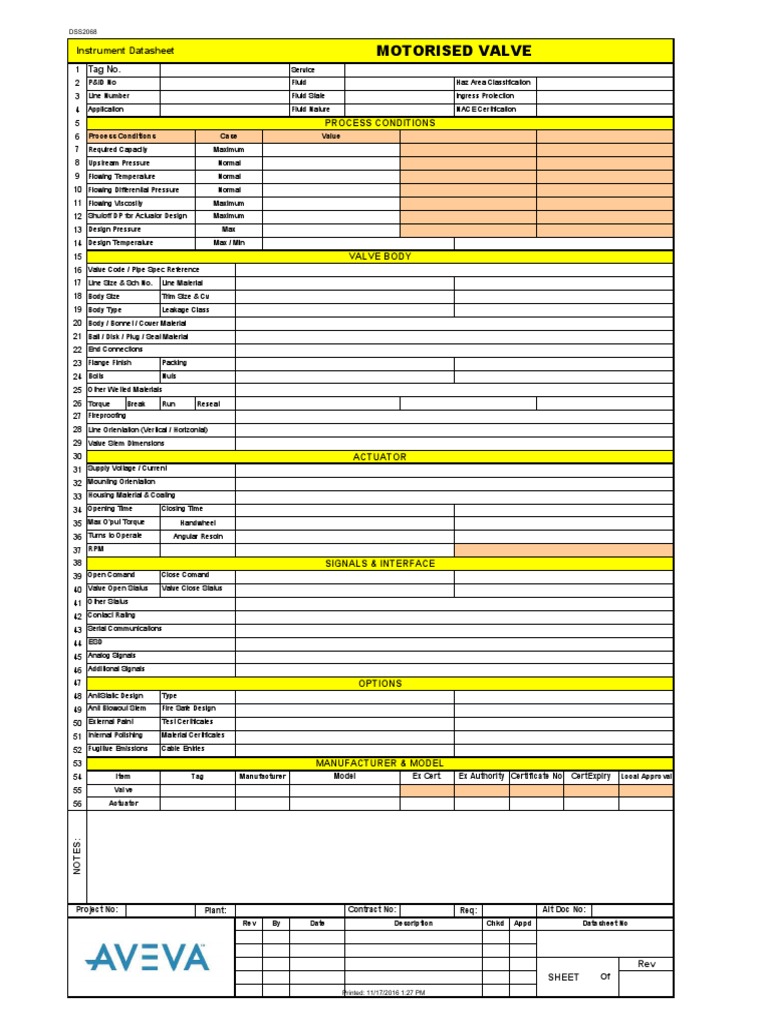 Motorised Valve: Instrument Datasheet | PDF