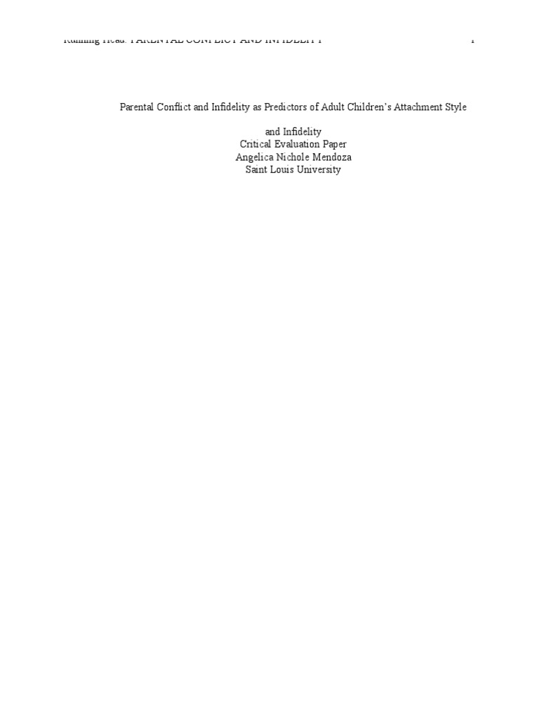 Running Head: Parental Conflict and Infidelity 1 | PDF | Infidelity ...