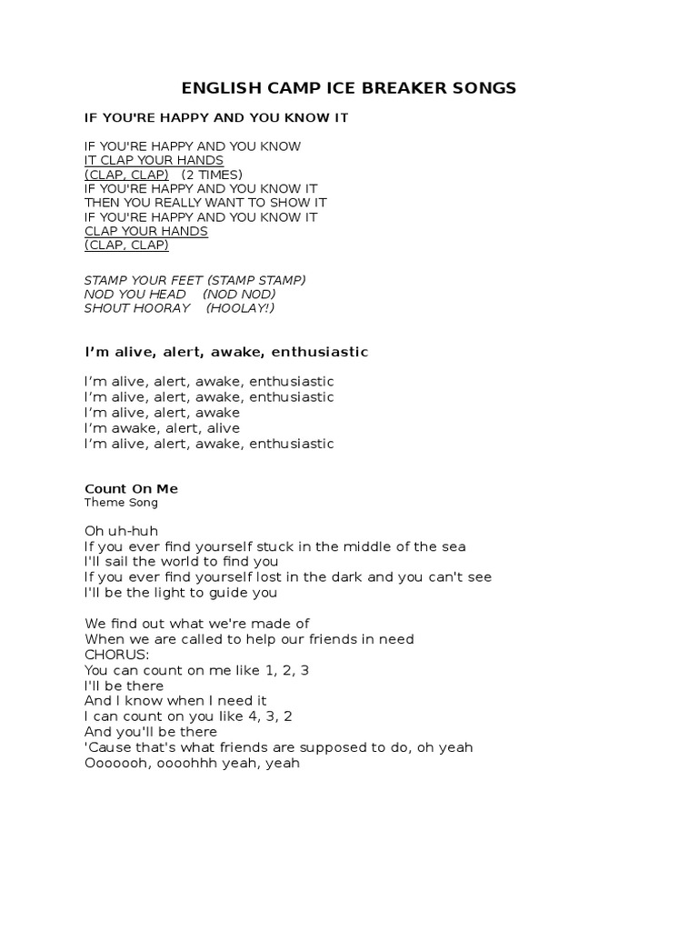 English Camp Songs | PDF