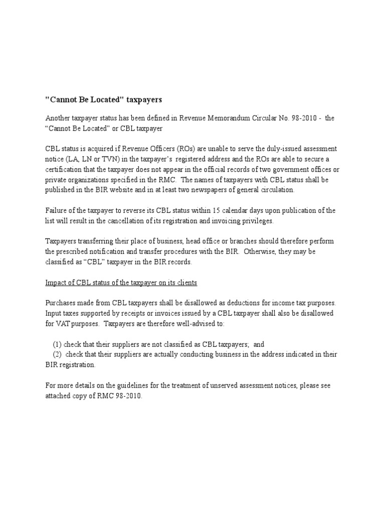 Cannot Be Located-BIR | PDF