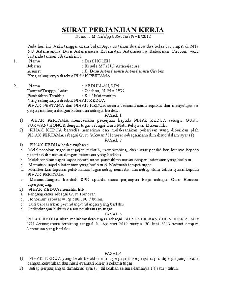 Surat Perjanjian Kerja | PDF