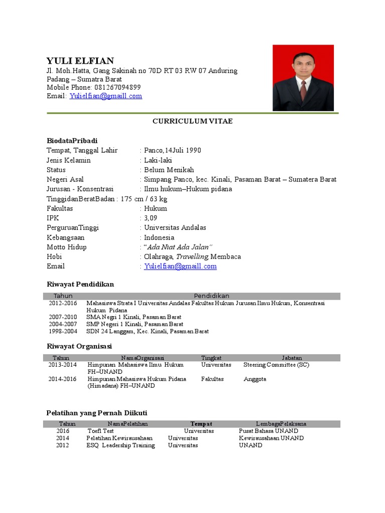 CV Yuli Elfian: Hukum Pidana UNAND | PDF