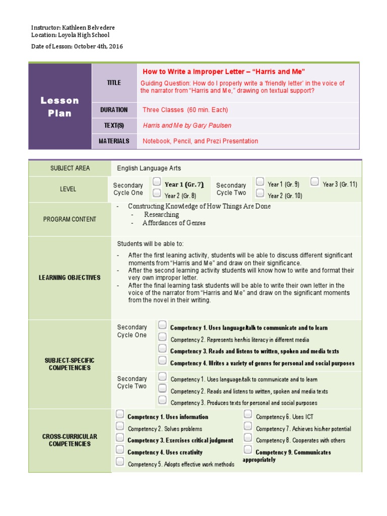 Lesson Writting A Letter | PDF | Lesson Plan