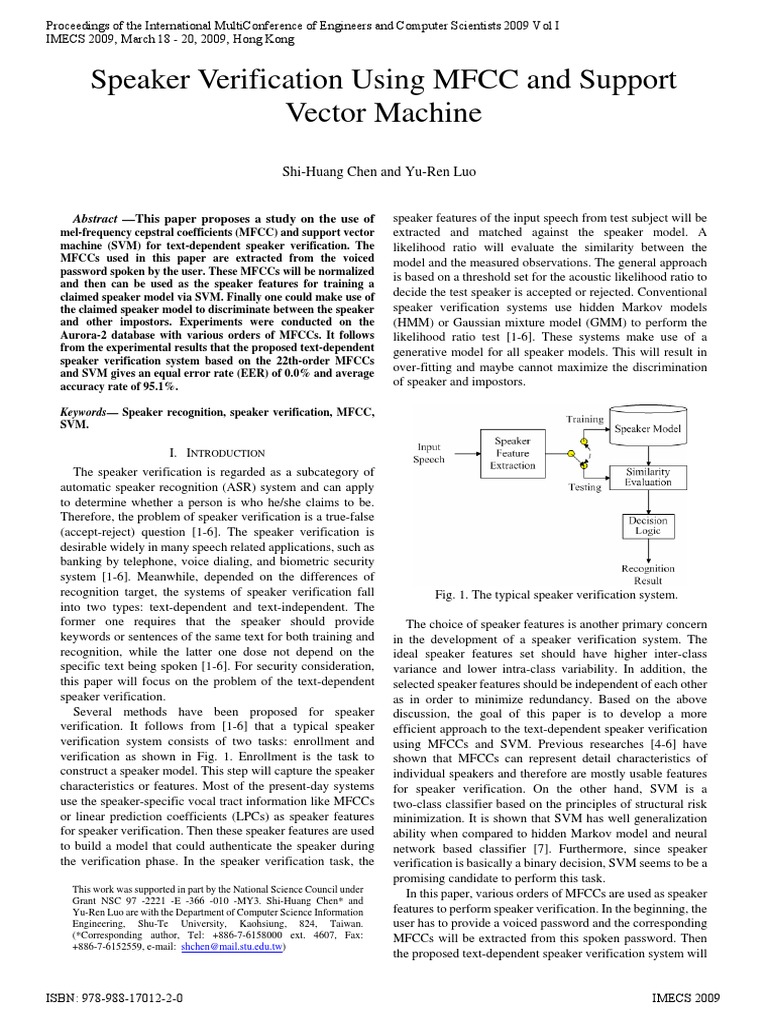 Speaker Verification Using Mfcc And Support Vector Machine Shi Huang