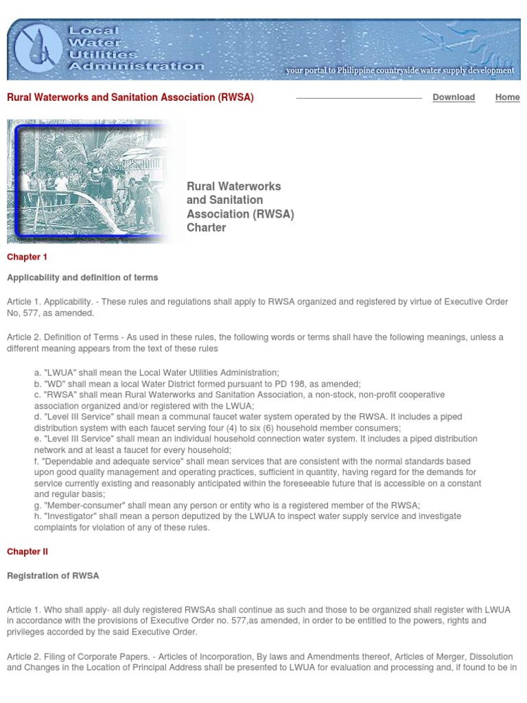 RWSA Charter and LWUA Guidelines | PDF | Board Of Directors | Water Supply