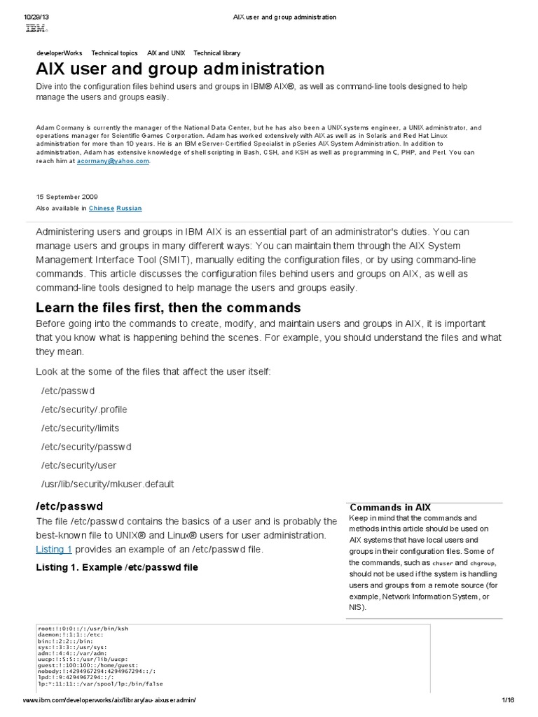 Aix User And Group Administration Pdf Command Line Interface Superuser