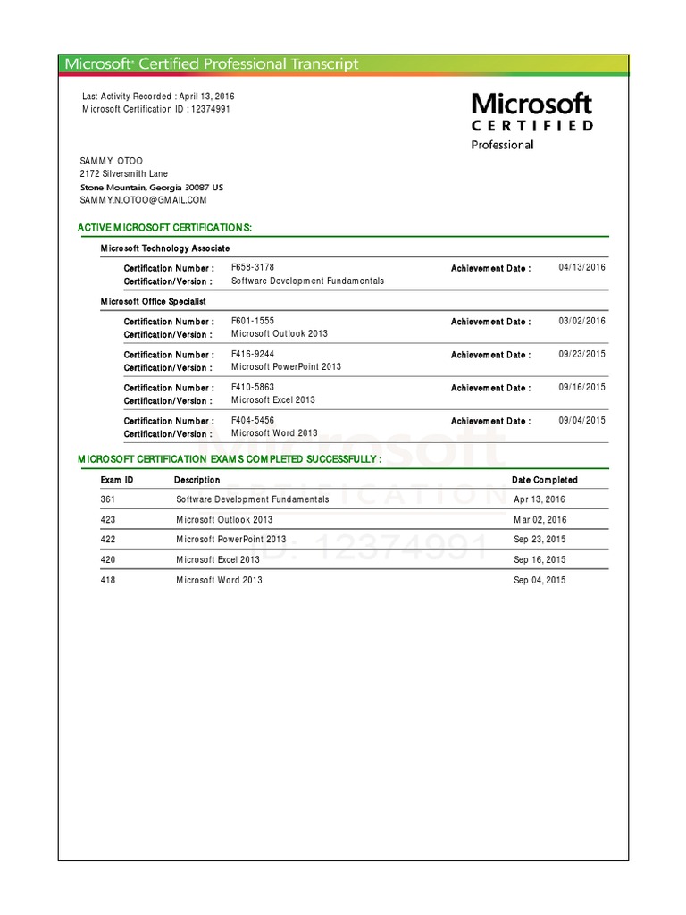Ms Learning Transcript June 15 2016 | PDF | Career & Growth | Computers