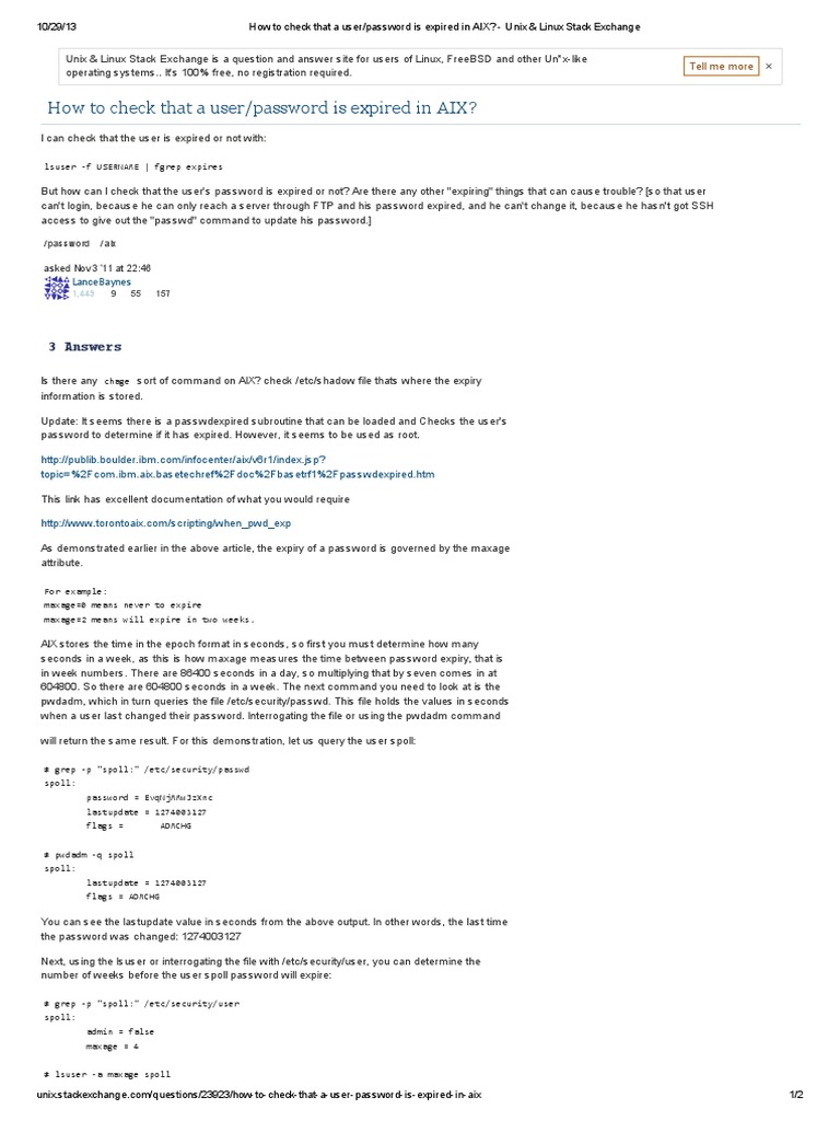 How To Check That A Userpassword Is Expired In Aix 3 Answers Pdf Password Computer Security
