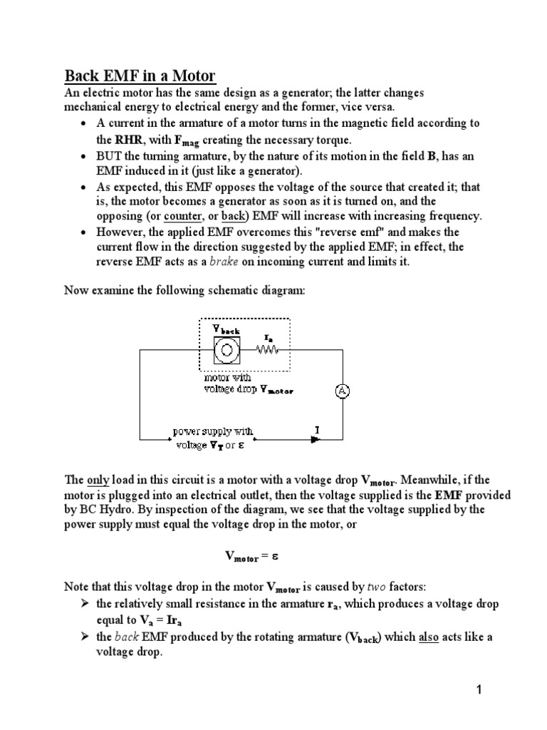 Back EMF in A Motor Notes | PDF | Electric Generator | Electromagnetic ...