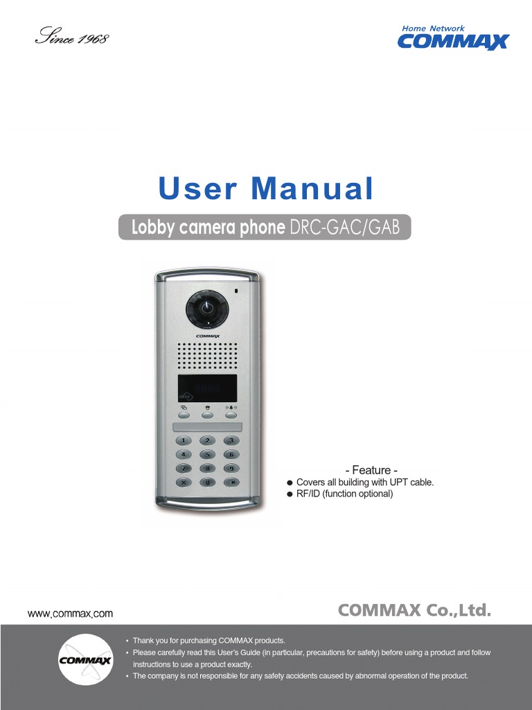 DRC GAC GAB Commax Comax Videointerfon Bloc Post Exterior Manual ...
