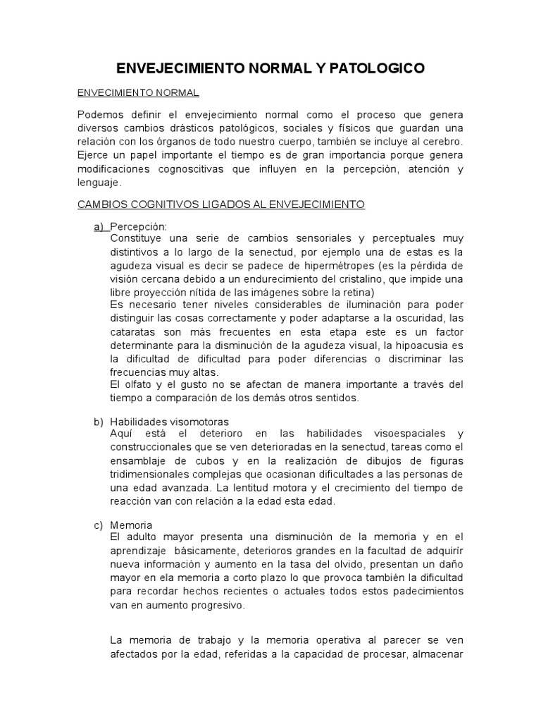 Envejecimiento Normal y Patologico | PDF | Memoria | Vejez