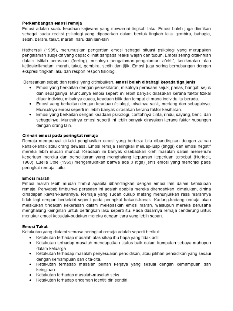 Ciri-Ciri dan Perkembangan Emosi Remaja | PDF | Kesehatan Holistik