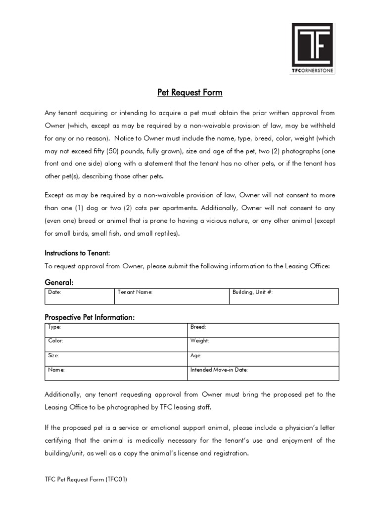 TFC Pet Request Form | PDF | Law