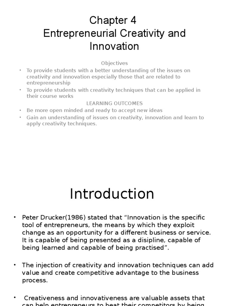 Entrepreneurial Creativity and Innovation | PDF | Creativity ...