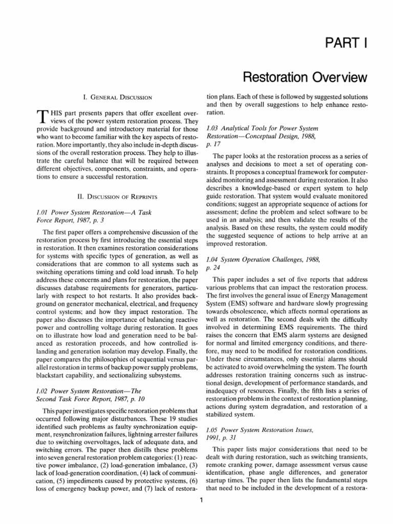 Restoration Overview | PDF | Electric Generator | Electric Power System