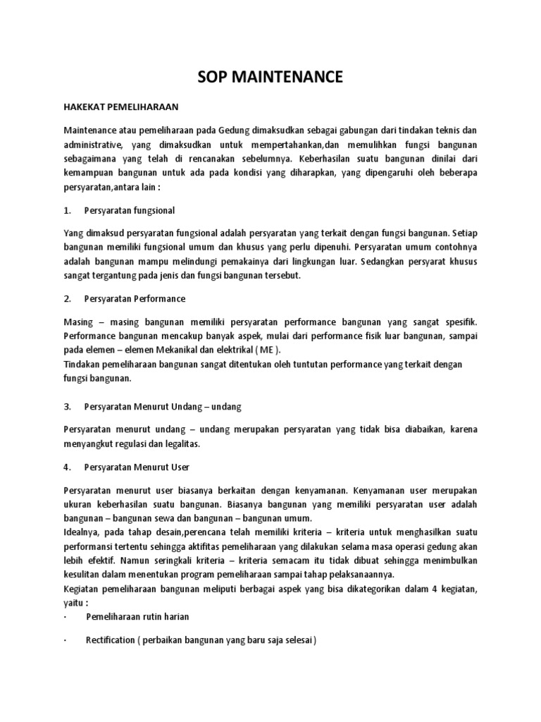 Sop Maintenance Sample | PDF