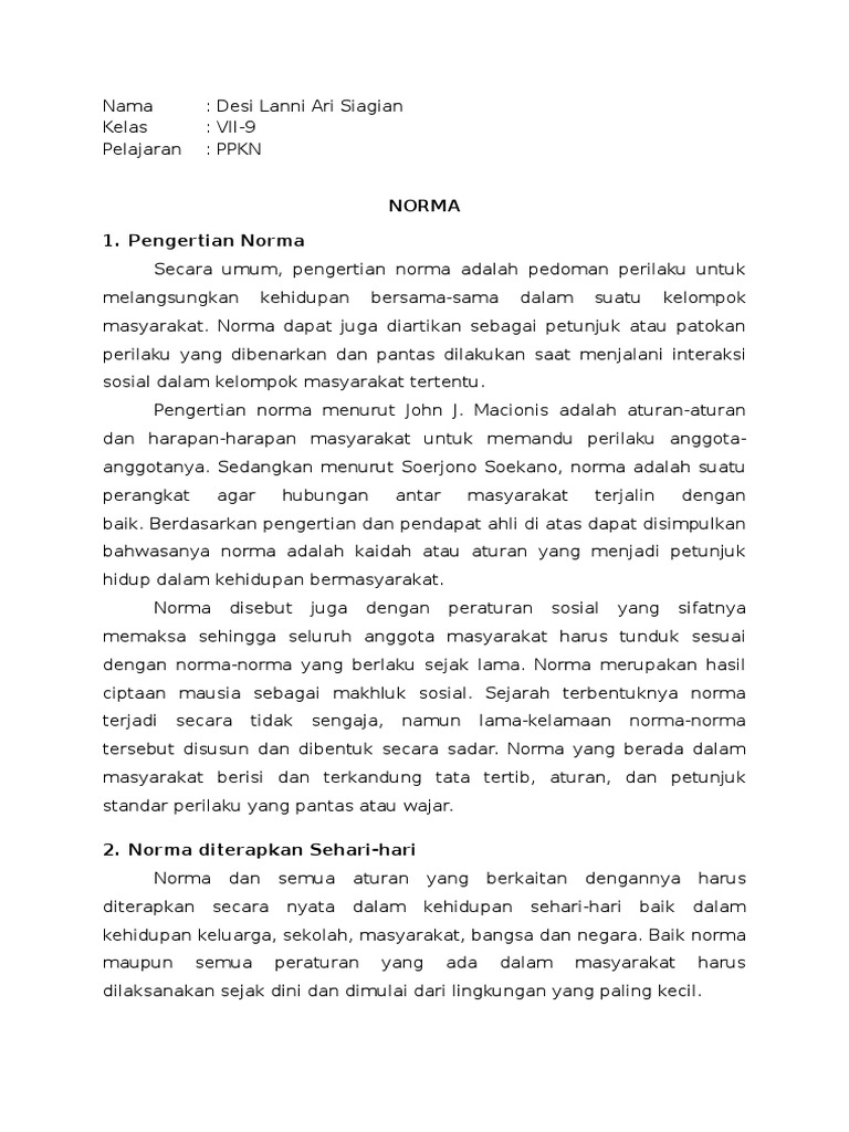 Penerapan Norma dalam Kehidupan Sehari-hari | PDF | Sains & Matematika ...